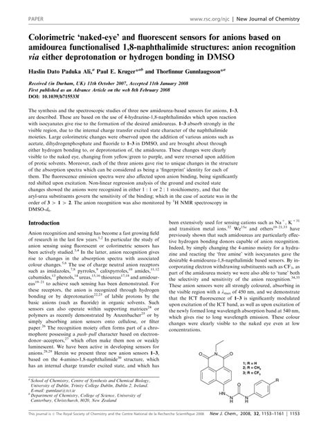 Pdf Colorimetric Naked Eye And Fluorescent Sensors For Anions Based On Amidourea