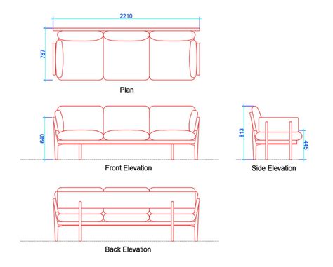 Three Seater Sofa Dimensions And Free Dwg Layak Architect