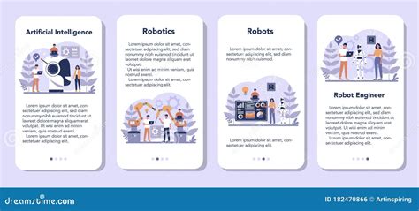 robotics mobile application banner set robot engineering stock vector
