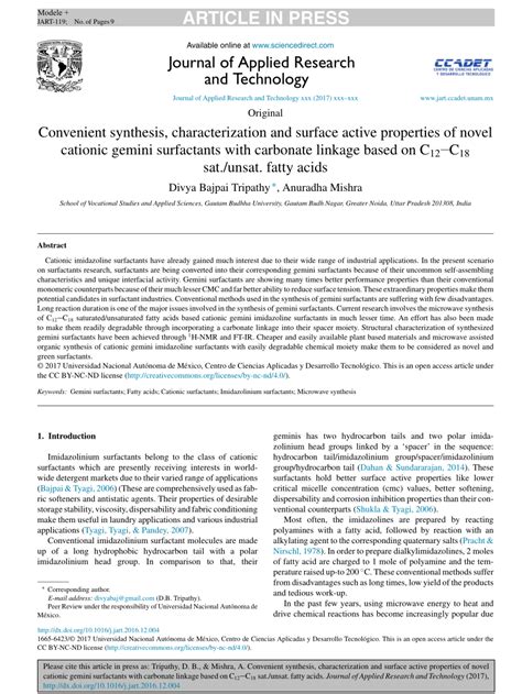 Pdf Convenient Synthesis Characterization And Surface Active
