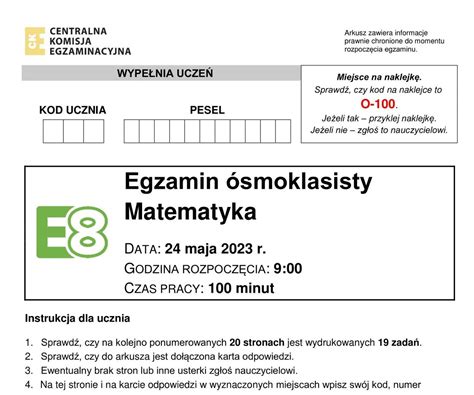 Odpowiedzi Egzamin ósmoklasisty Matematyka 2023 Arkusze Cke Klucz
