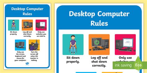 Desktop Computer Rules Display Poster Teacher Made