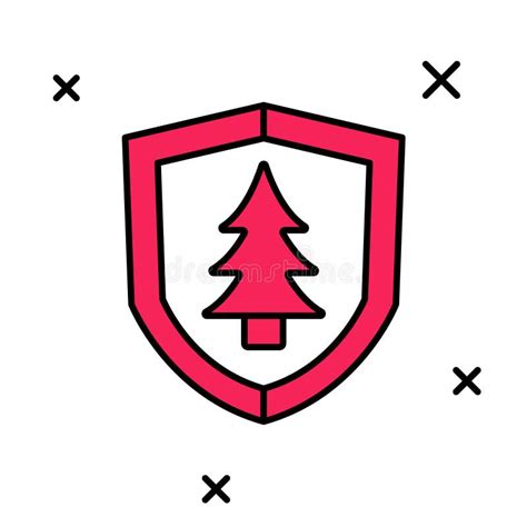Filled Outline Shield With Tree Icon Isolated On White Background Eco Friendly Security Shield