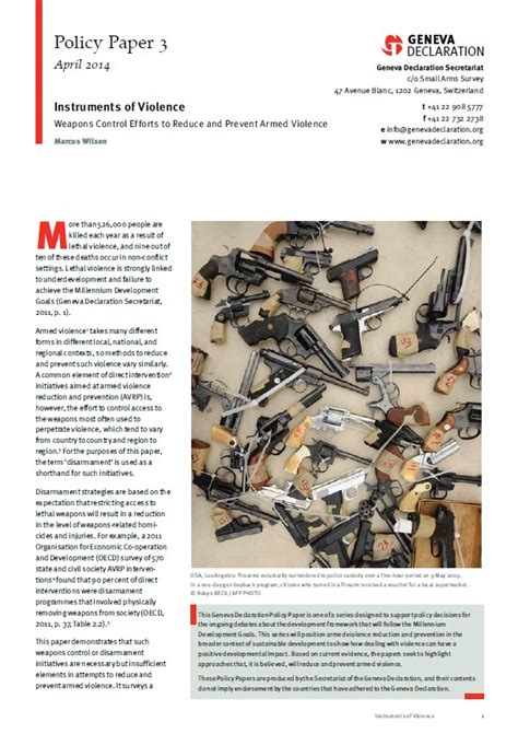 Instruments Of Violence Weapons Control Efforts To Reduce And Prevent Armed Violence Policy