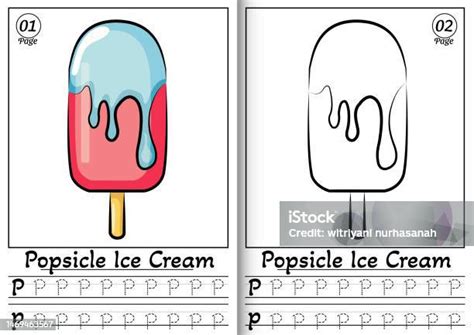 아이스 캔디 아이스크림 알파벳 Abc 색칠하기 P 영어 알파벳의 모든 문자 추적 건강한 생활방식에 대한 스톡 벡터 아트 및 기타