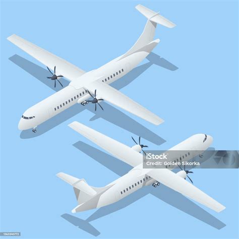 파란색 배경에 등색 비행기 터보프롭 리저널 여객기 비행기의 산업 청사진 여객기 Atr 42 위 숫자 42에 대한 스톡 벡터 아트