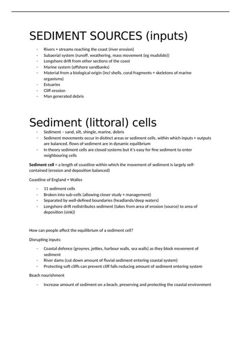 Summary Sediment Sources Cells And Budgets Systems And Processes Stuvia Uk