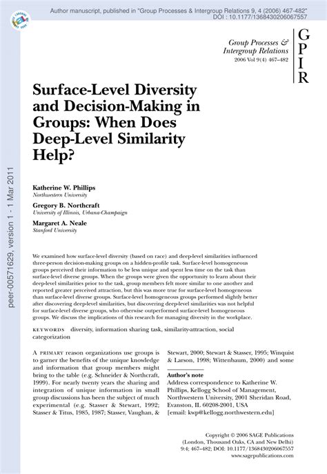 Pdf Surface Level Diversity And Decision Making In Groups When Does