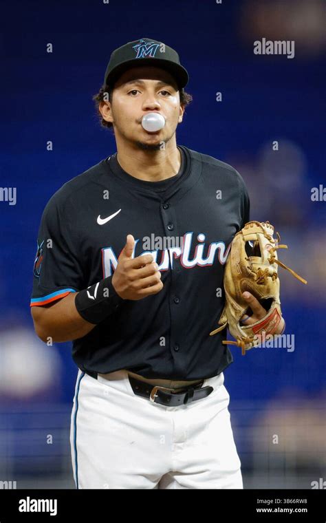 Miami Fl May 02 Javier Sanoja 46 Of The Miami Marlins Looks On During A Regular Season Game