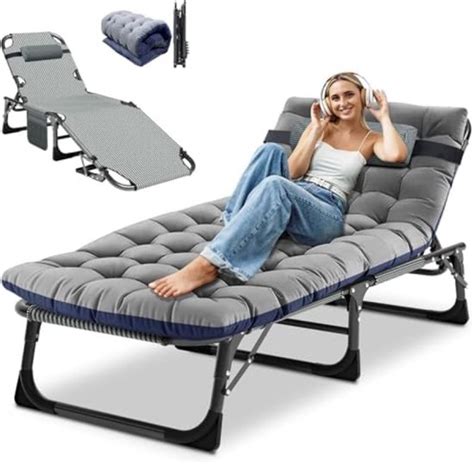 Opvouwbare Lounger Met Verstelbare Rugleuning Draagbaar Opklapbed Met Matras Bol