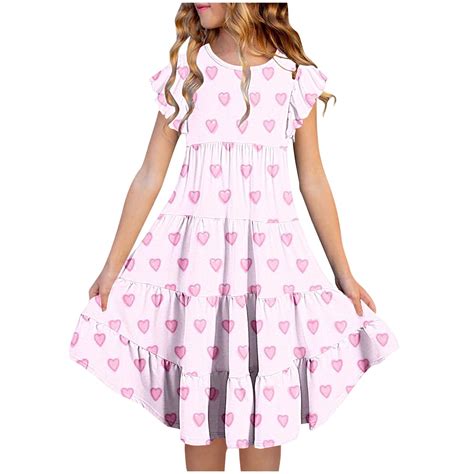Mikilon Girls Short Sleeve Dress Casual A Line Twirly Skater Dresses 6