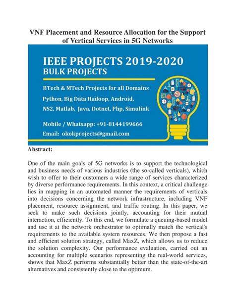 Vnf Placement And Resource Allocation For The Support Of Vertical Services In 5g Networks By