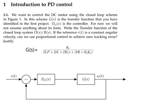 Solved Introduction To PD Control We Want To Control Chegg Com