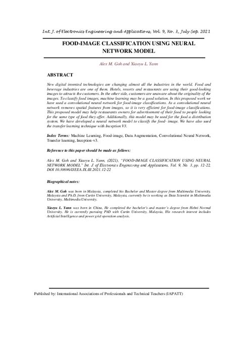 Pdf Food Image Classification Using Neural Network Model