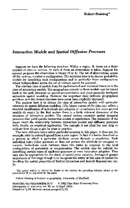 Pdf Interaction Models And Spatial Diffusion Processes Robert Haining