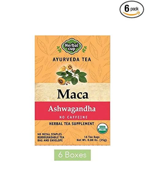 Herbal Cup Organic Maca And Ashwagandha Root Tea 6 Pack 96 Total Tea