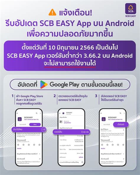 ธนาคารไทยพาณิชย์ เตือนลูกค้า “scb Easy App” บนระบบปฏิบัติการ Android ที่ใช้เวอร์ชันต่ำกว่า 3 66