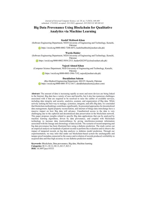 Pdf Big Data Provenance Using Blockchain For Qualitative Analytics Via Machine Learning