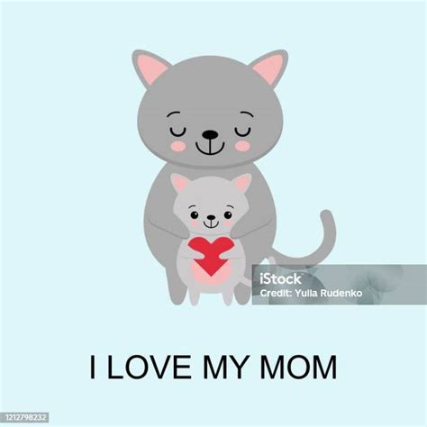 행복한 어머니의 날입니다 저는 엄마를 사랑해요 인사말 카드 고양이 새끼 고양이와 텍스트에 대한 장소와 축하 흰색 배경 0명에 대한 스톡 벡터 아트 및 기타 이미지 Istock