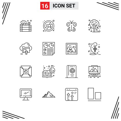 User Interface Pack Of 16 Basic Outlines Of Up Upload Butterfly Tree Autumn Editable Vector