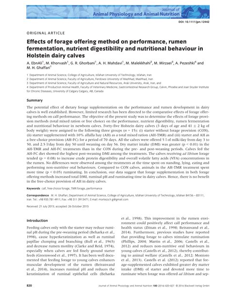 Pdf Effects Of Forage Offering Method On Performance Rumen Fermentation Nutrient