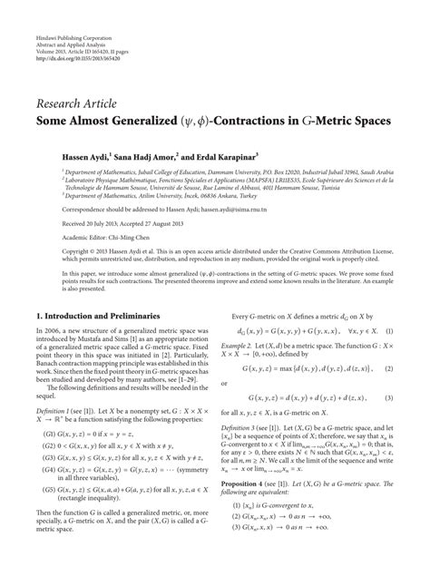 Pdf Some Almost Generalized Contractions In Metric Spaces