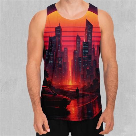 Neon Sunrise Retro Vaporwave Synthwave Mens Tank Top Muscle Sleeveless