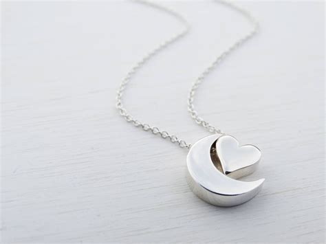 Silver Moon And Heart Necklace Sterling Silver Love You To The Moon And