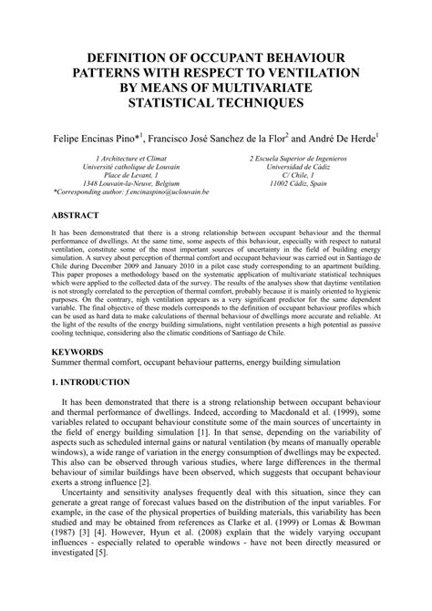 Pdf Definition Of Occupant Behaviour Patterns With Respect To