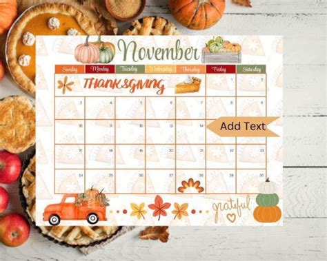 November 2024 Thanksgiving Calendar Editable Digital Planner Pdf And 