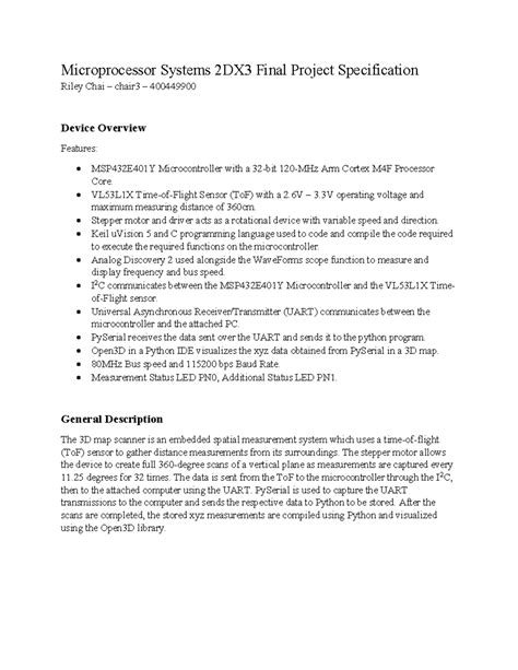 Microprocessor Systems 2dx3 Final Project Report 3d Map Scanner