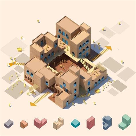 Axonometric Representation⁠ Sosyal Konut Konsept Diyagramı Mimari