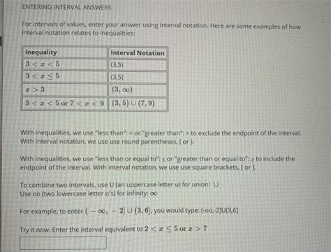 Solved Entering Interval Answers For Intervals Of Values