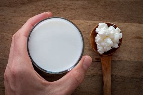 수제 발효 케 피어 음료 나무 숟가락에 우유 케 피어 곡물 마시기 선택적 초점 밀크 케이퍼에 대한 스톡 사진 및 기타 이미지 밀크 케이퍼 장내 세균총 사워 밀크