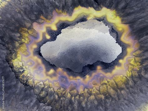 Closeup Macro Of The Cross Section Of A Geode And Internal Crystalline Structure Stock Photo