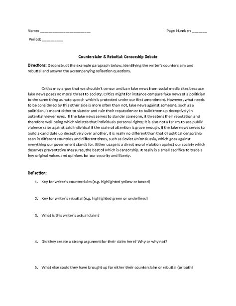 Counterclaim Rebuttal Censorship Argument 1 Name Page Number