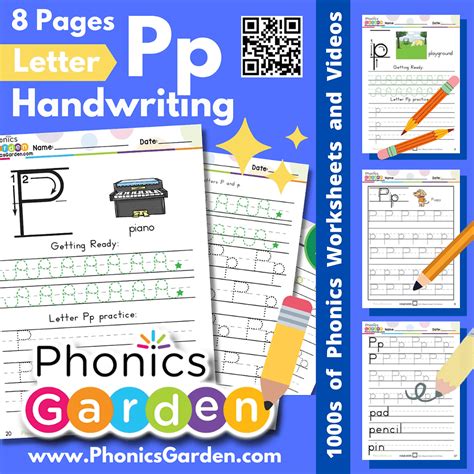 Pp Handwriting Worksheets 8 Pages Phonics Garden