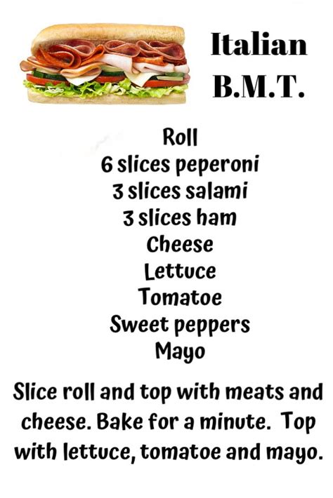 Italian Bmt Sub Sandwich Menu