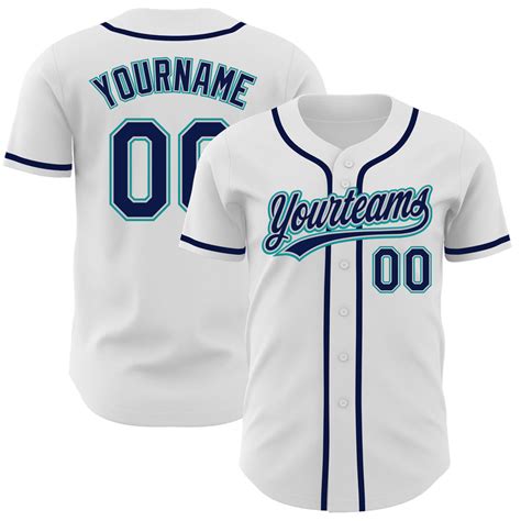 Custom White Baseball Jersey Navy Gray Teal Authentic Fansidea