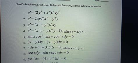solved classify the following first order differential