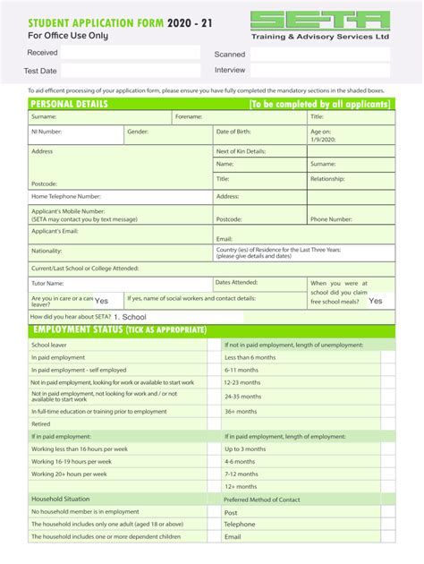 Fillable Online Seta Fillable Application Form 2020 21 Fax Email Print