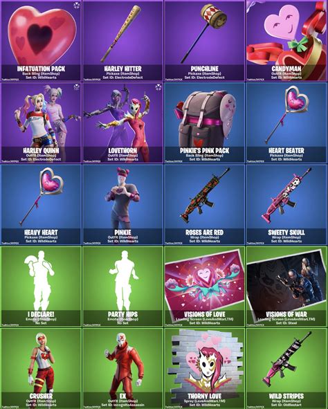 Leaked Fortnite Skins And Cosmetics Valentines Day And Harley Quinn