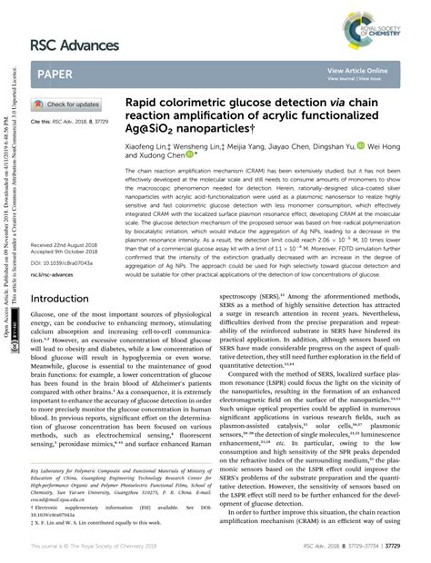 Pdf Rapid Colorimetric Glucose Detection Via Chain Reaction Amplification Of Acrylic