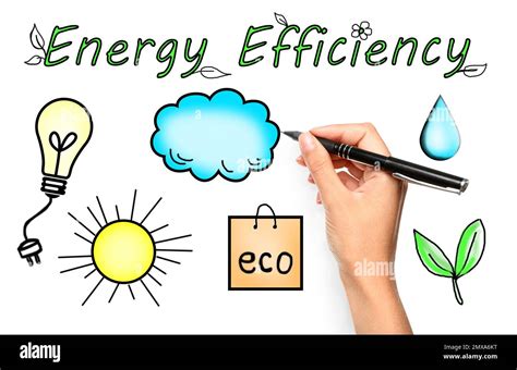 Energy Efficiency Concept Woman Drawing On White Background Closeup