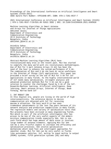 Machine Learning Algorithms In Smart Antenna And A 240614 121258 Pdf Internet Of Things