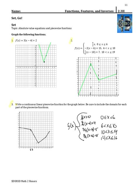 Name Functions Features And Inverses 23h Set Go Set Graph The
