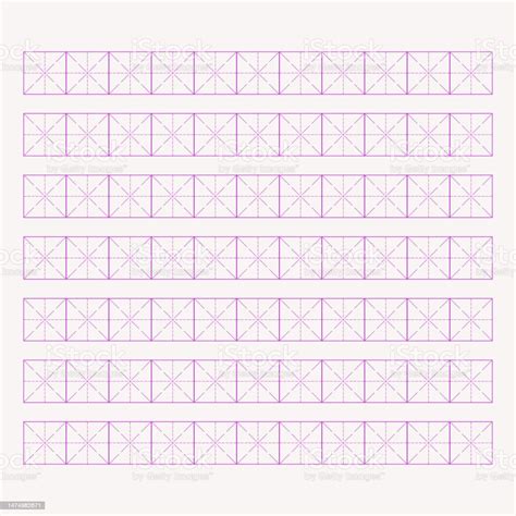 상형 문자를 작성하기위한 통합 문서 인쇄를 위해 늘어선 메쉬 용지 학교의 기하학적 패턴 현실적인 줄 지어있는 종이 한자 작성을