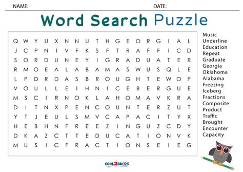 5th Grade Word Search Printable Perkins