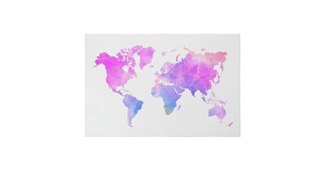 Watercolor World Map Girls Room Girly Office Map Faux Canvas Print