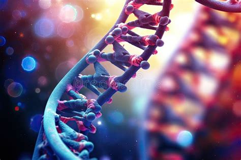 3d Illustration Of Dna Structure Over Colorful Background With Bokeh